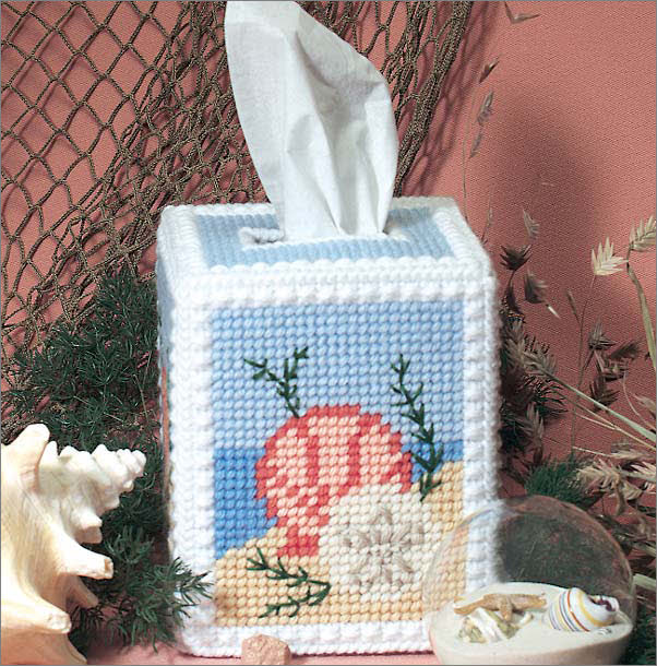 "Seashell Tissue Cover" | Plastic Canvas Pattern