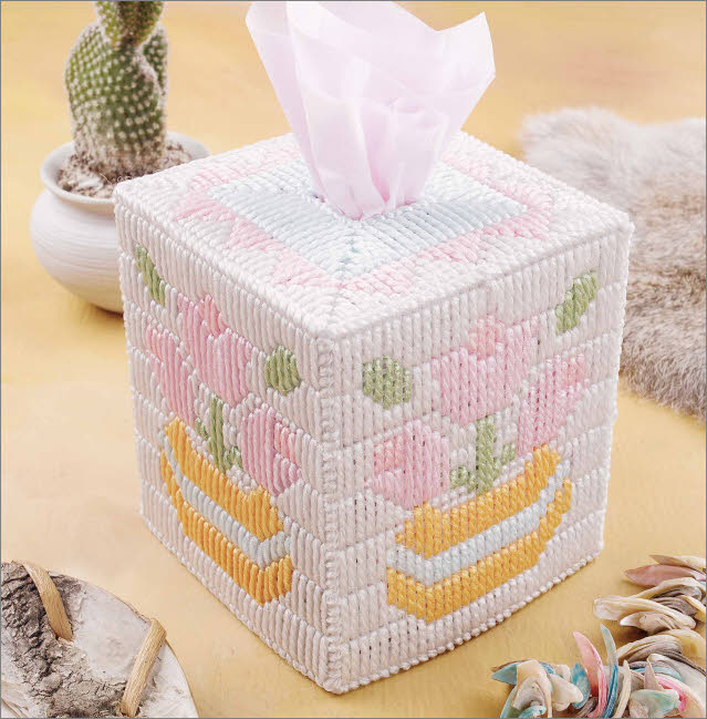 "Desert Bloom Tissue Cover" | Plastic Canvas Pattern