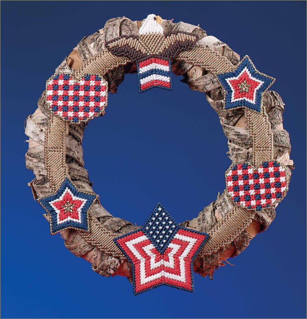 "July Fourth Wreath" | Plastic Canvas Pattern