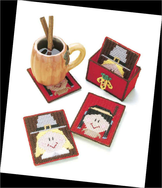 "Pilgrim & Brave Coasters" | Plastic Canvas Pattern