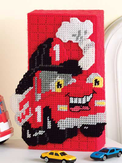 "Fire Engine Tissue Topper" | Plastic Canvas Pattern