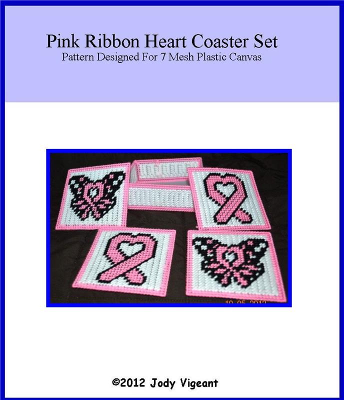 "Pink Ribbon Hearts Coaster Set"