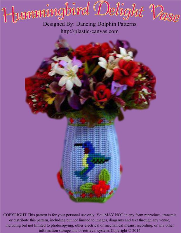 "Hummingbird Delight Vase" | Plastic Canvas Pattern