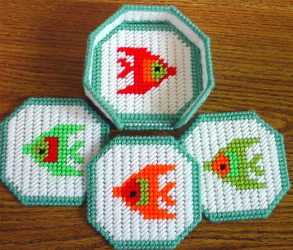 "Fishy Fun Coaster Set" | Plastic Canvas Pattern