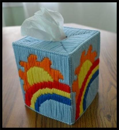 "Rainbow And Sun Longstitch Tissue Box Cover"