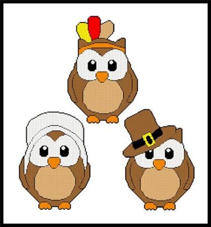 "Thanksgiving Owls Set" | Plastic Canvas Pattern