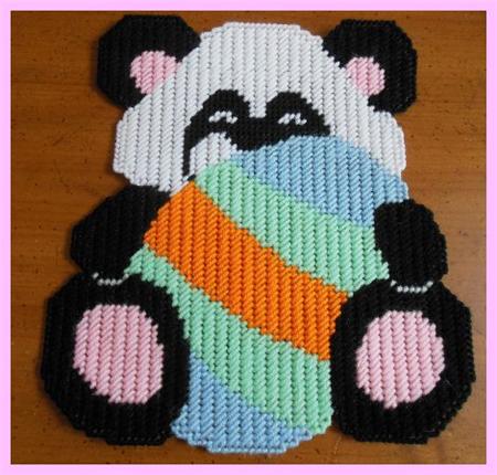 "Easter Panda With An Egg" | Plastic Canvas Pattern