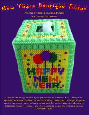 "New Years Boutique Tissue" | Plastic Canvas Pattern