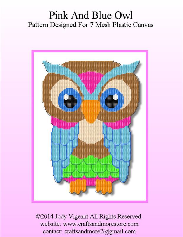 "Pink And Blue Owl" | Plastic Canvas Pattern