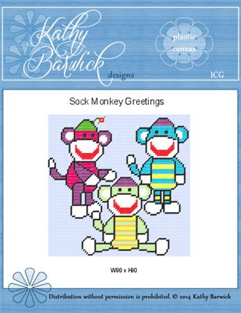 "Sock Monkey Greetings" | Plastic Canvas Pattern