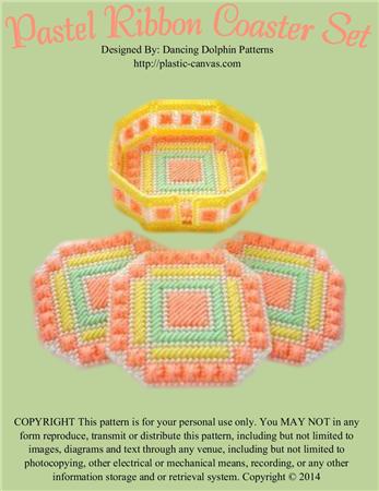 "Pastel Ribbon Coaster Set" | Plastic Canvas Pattern