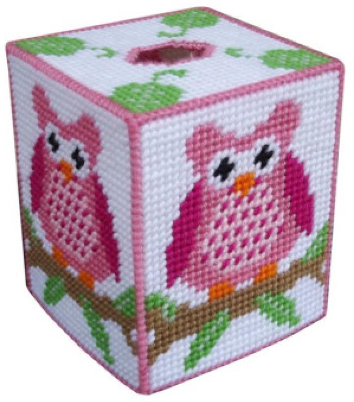 "Pink Owl on Branch Tissue Box Cover"