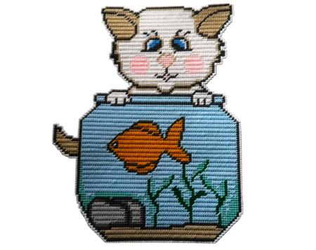 "Funny feline Fishing" | Plastic Canvas Pattern