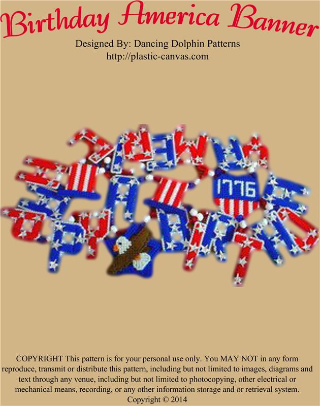 "Birthday America Banner" | Plastic Canvas Pattern