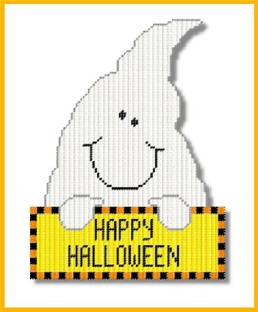 "Happy Halloween Ghost" | Plastic Canvas Pattern