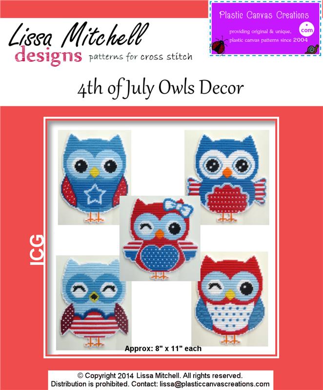 "4th of July Owls Decor" | Plastic Canvas Pattern