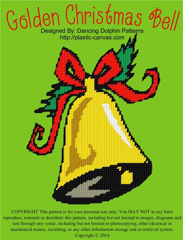 "Golden Christmas Bell" | Plastic Canvas Pattern