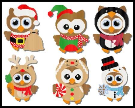 "Winter Owls Set" | Plastic Canvas Pattern