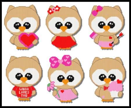 "Valentine Owl Set" | Plastic Canvas Pattern
