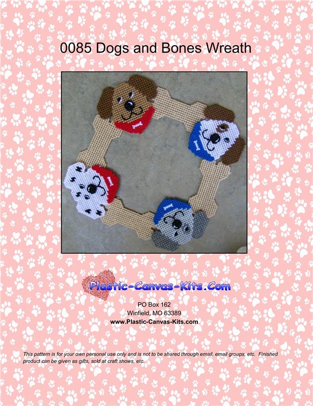"Dogs and Bones Wreath" | Plastic Canvas Pattern