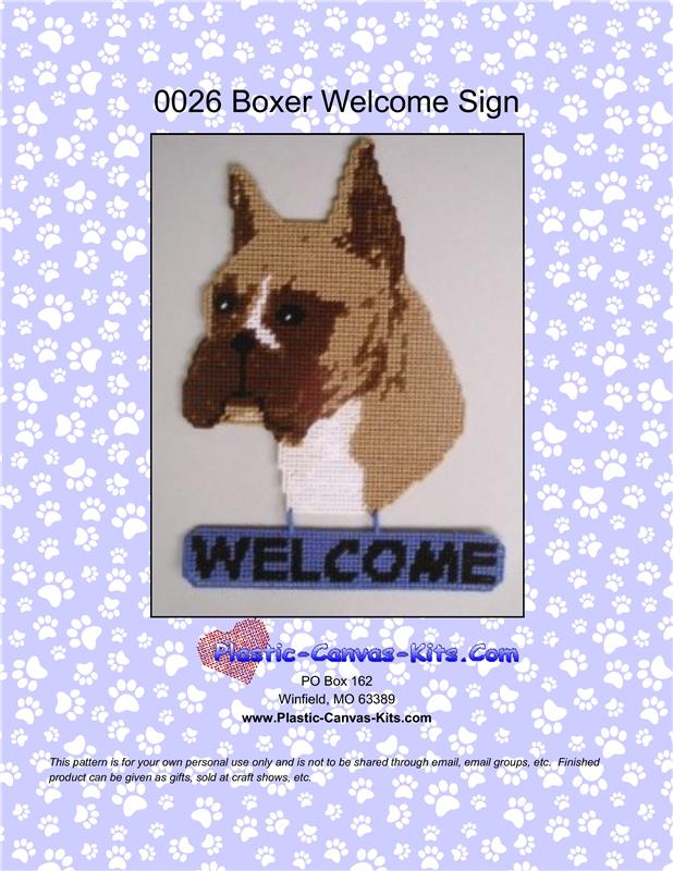 "Boxer Welcome Sign" | Plastic Canvas Pattern
