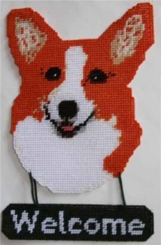 "Corgi Welcome Sign" | Plastic Canvas Pattern