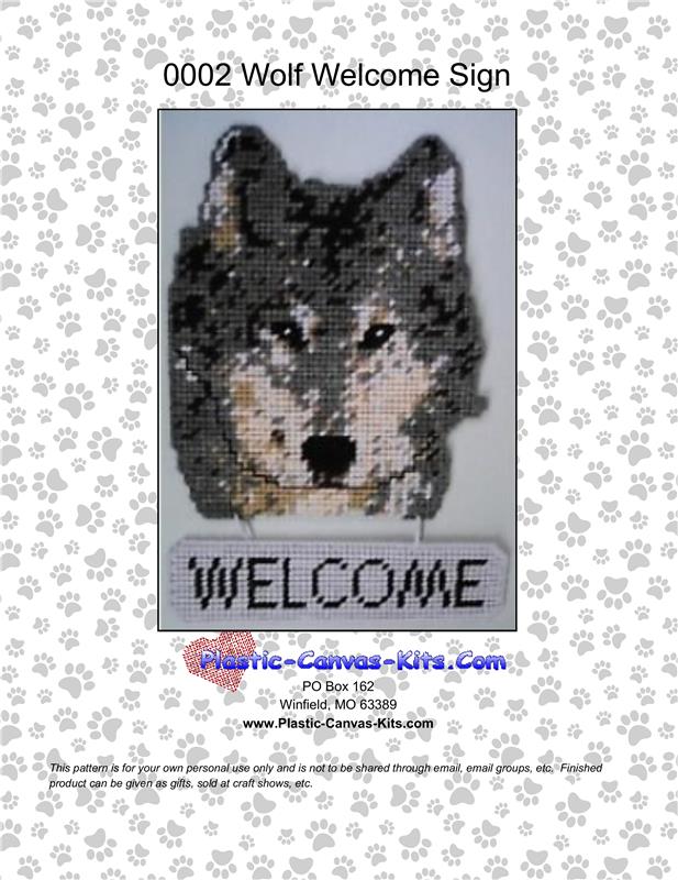 "Wolf Welcome Sign" | Plastic Canvas Pattern