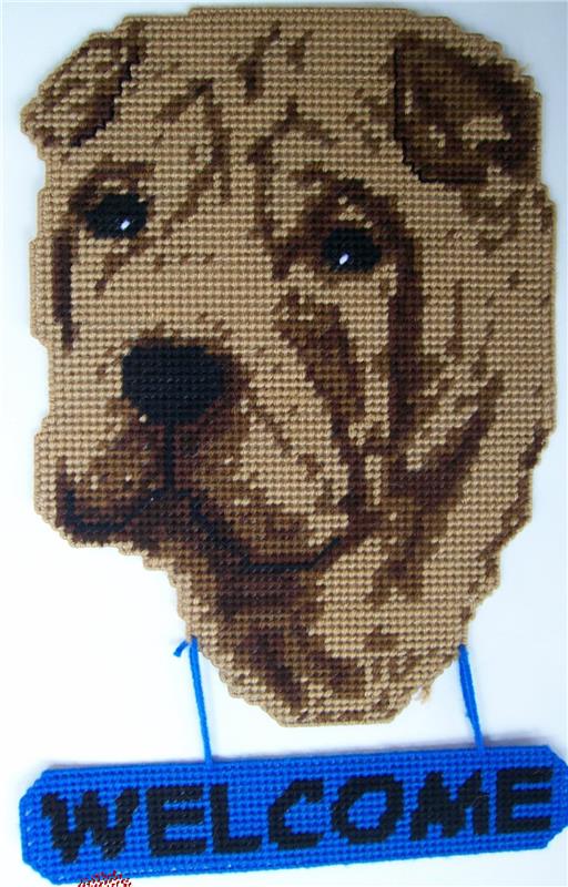 "Shar-Pei Welcome Sign" | Plastic Canvas Pattern