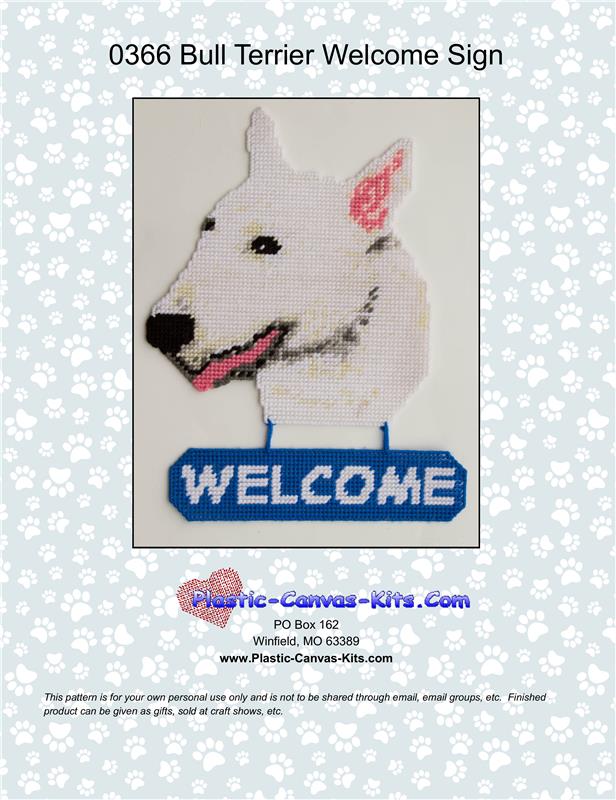 "Bull Terrier Welcome Sign" | Plastic Canvas Pattern