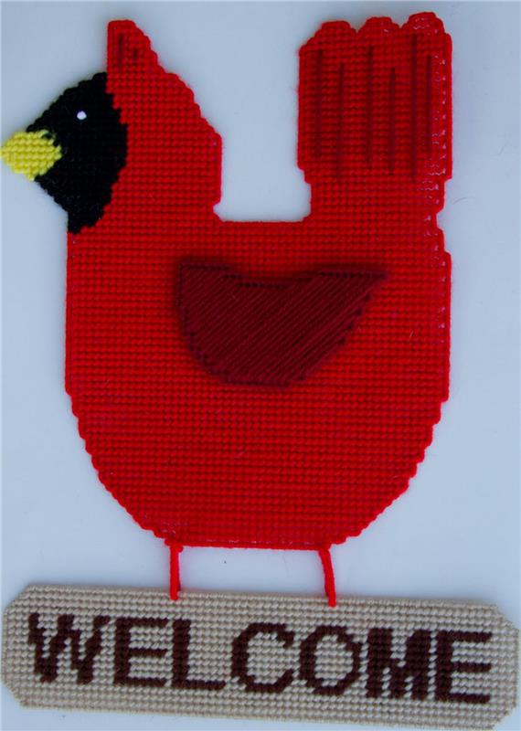 "Cardinal Welcome Sign" | Plastic Canvas Pattern