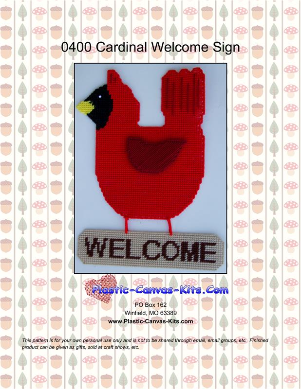 "Cardinal Welcome Sign" | Plastic Canvas Pattern