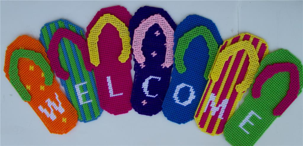 "Flip Flop Welcome Sign" | Plastic Canvas Pattern