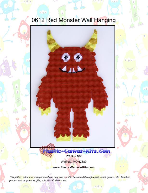 "Red Monster Wall Hanging" | Plastic Canvas Pattern