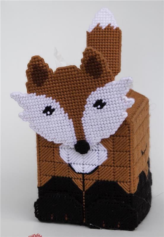 "Fox 3-D Tissue Topper" | Plastic Canvas Pattern