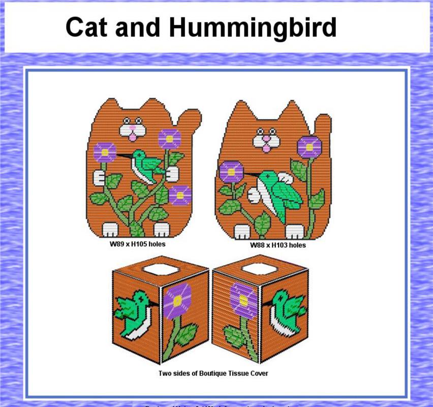 "Cat and Hummingbird" | Plastic Canvas Pattern