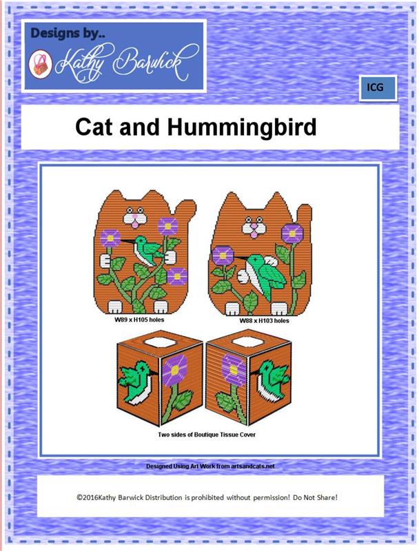 "Cat and Hummingbird" | Plastic Canvas Pattern