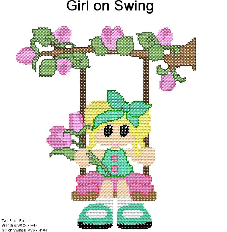 "Girl on a Swing" | Plastic Canvas Pattern