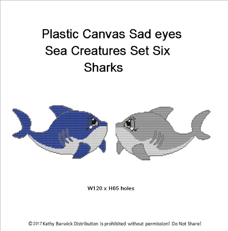 "Sad Eyes Sea Creatures Sharks Set Six"