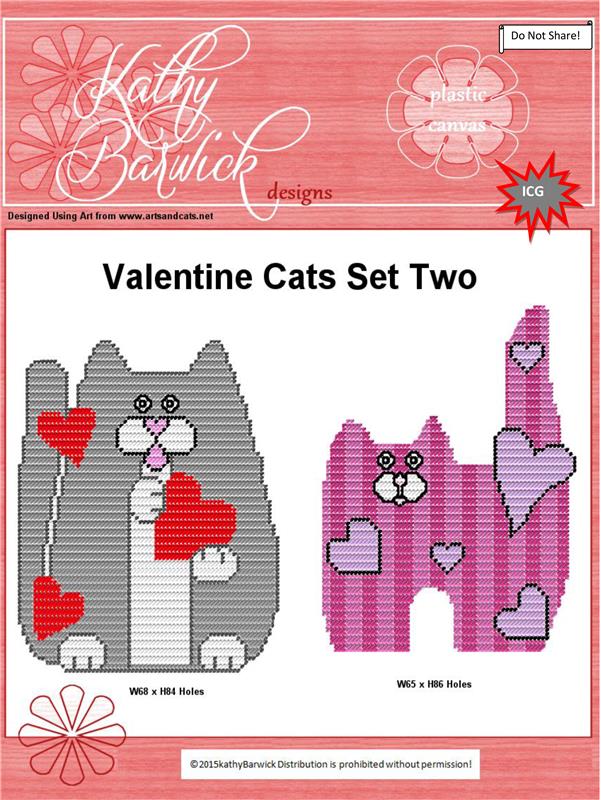"Valentine Cats Set Two" | Plastic Canvas Pattern