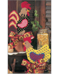 "Folk-Art Chickens" | Plastic Canvas Pattern
