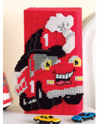 "Fire Engine Tissue Topper" | Plastic Canvas Pattern
