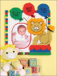 "Baby Leo Birthday Frame" | Plastic Canvas Pattern