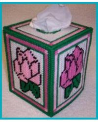 "Roses Tissue Box Cover" | Plastic Canvas Pattern
