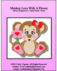"Monkey Love With A Flower" | Plastic Canvas Pattern