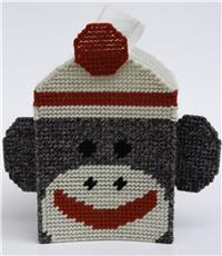 "Sock Monkey Tissue Topper" | Plastic Canvas Pattern