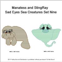 "Sea Creatures Set Nine Sad Eyes Manatess and StingRay"