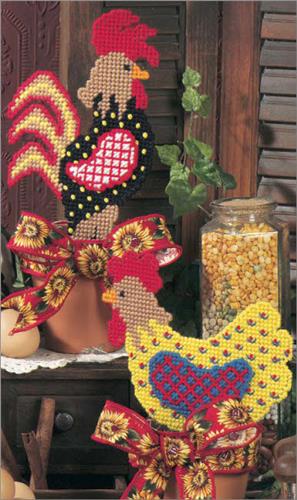 "Folk-Art Chickens" | Plastic Canvas Pattern
