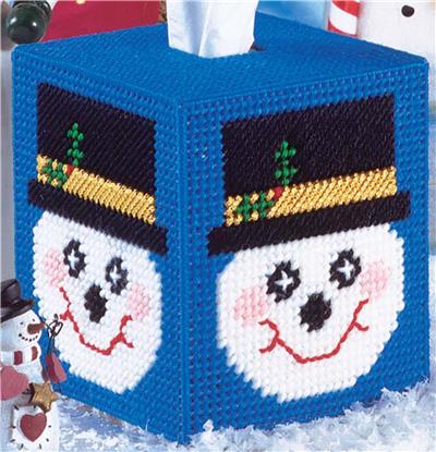 "Snowman Tissue Cover" | Plastic Canvas Pattern