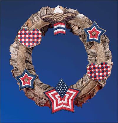 "July Fourth Wreath" | Plastic Canvas Pattern