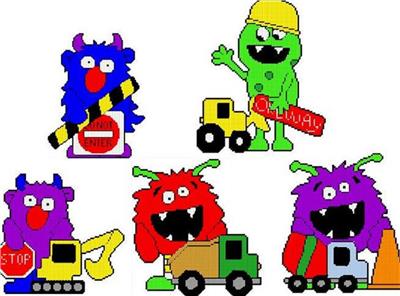 "Construction Monsters" | Plastic Canvas Pattern